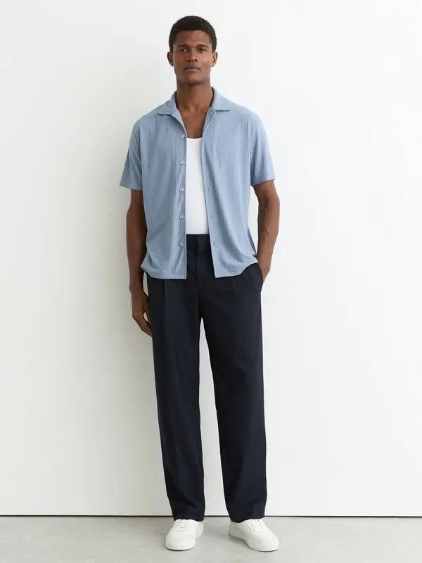 REISS Jacquard Cuban-collar Shirt