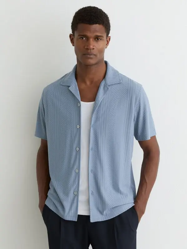 REISS Jacquard Cuban-collar Shirt