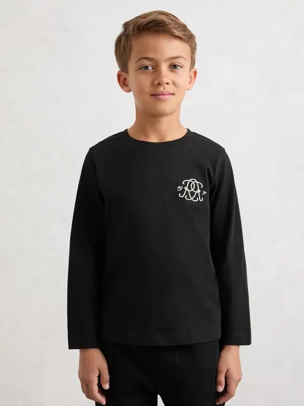 REISS 3-9 Yrs Monogram Cotton Long-sleeve T-shirt - Black