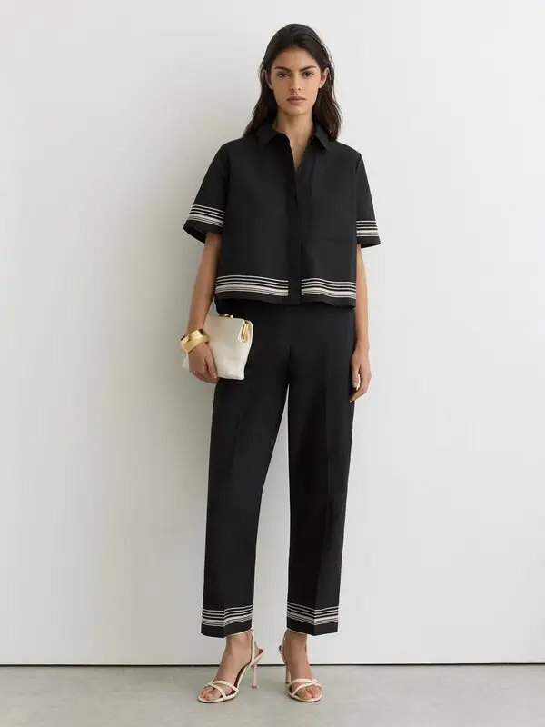 REISS Cotton Stripe-detail Boxy Shirt