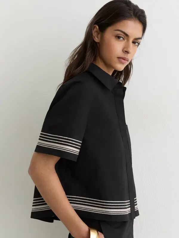 REISS Cotton Stripe-detail Boxy Shirt