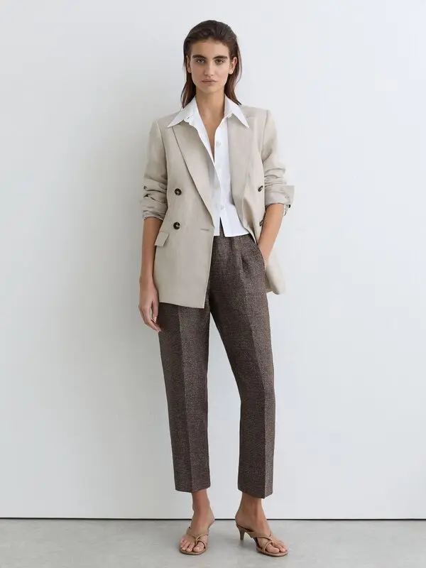 REISS Woven Linen Cropped Tapered Trousers