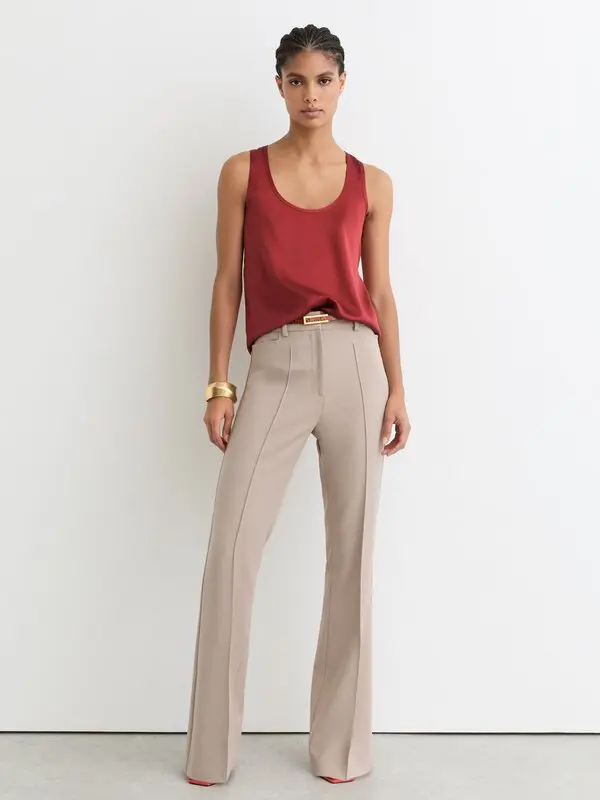 REISS Ruby Silk-front Cami Top - Rose Red