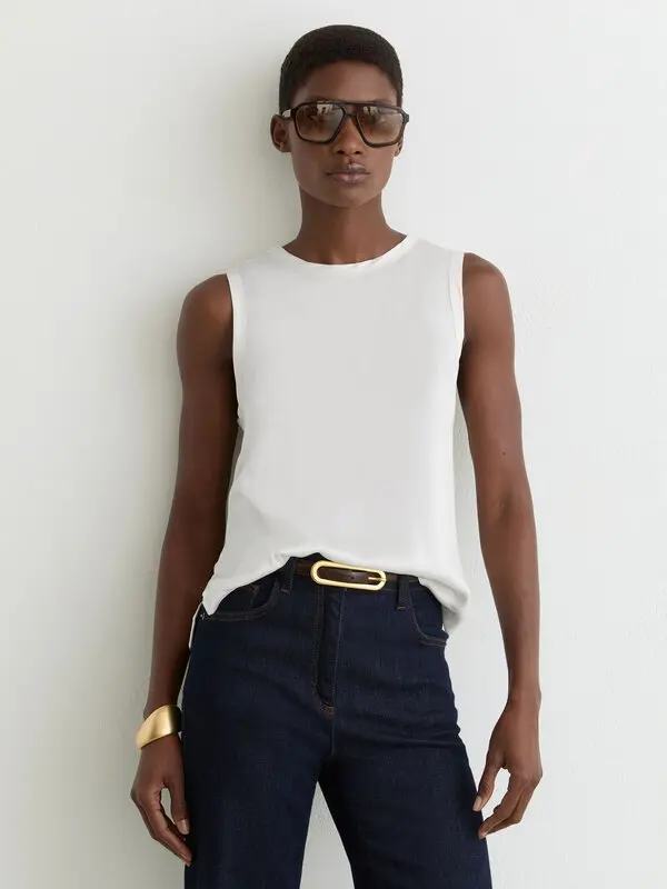 REISS Silk-front Jersey Vest - White