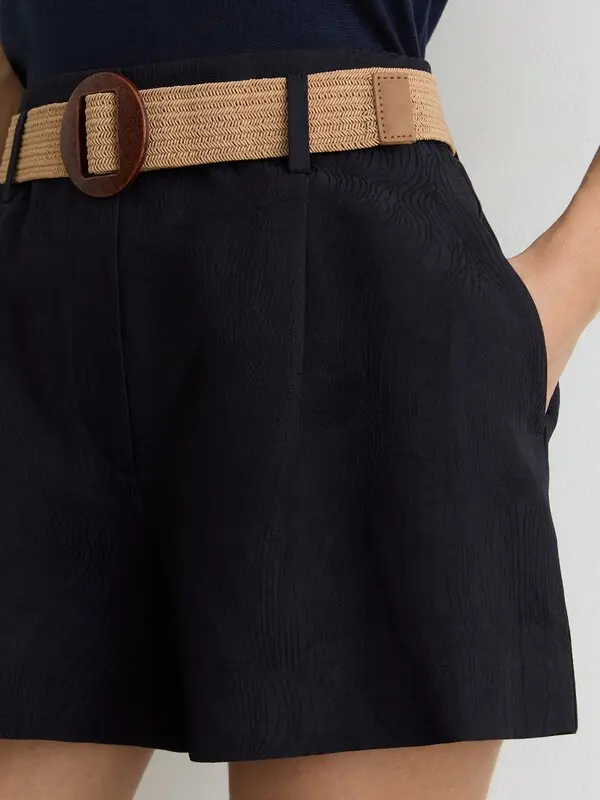 REISS Jacquard Belted Shorts With Linen