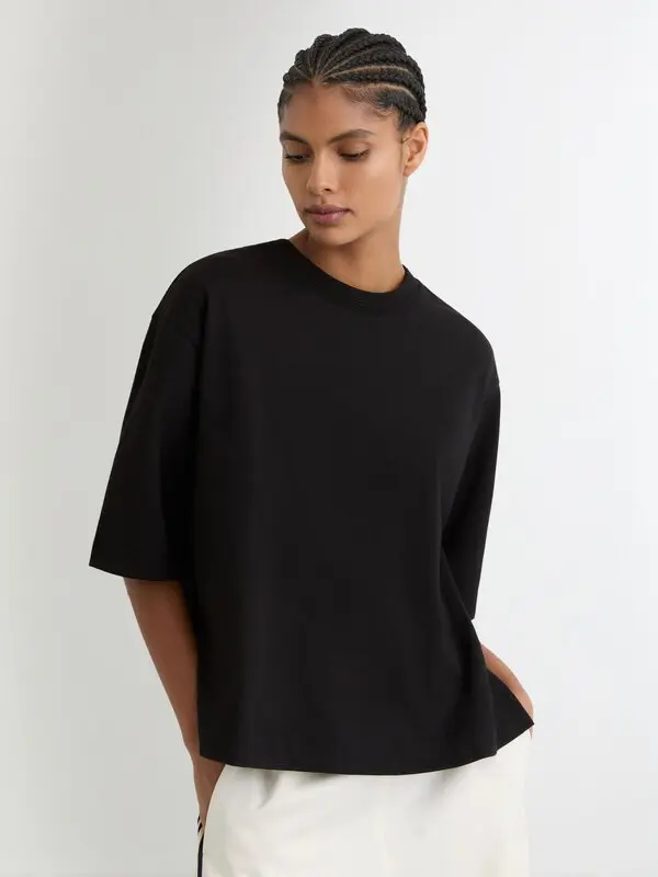 REISS Cotton Oversized T-shirt With Ribbed Crew Neck