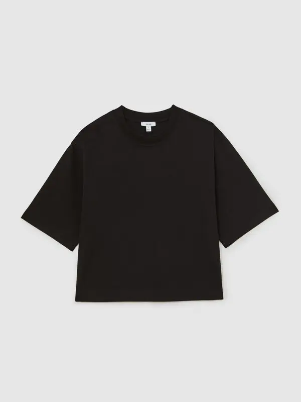 REISS Cotton Oversized T-shirt With Ribbed Crew Neck