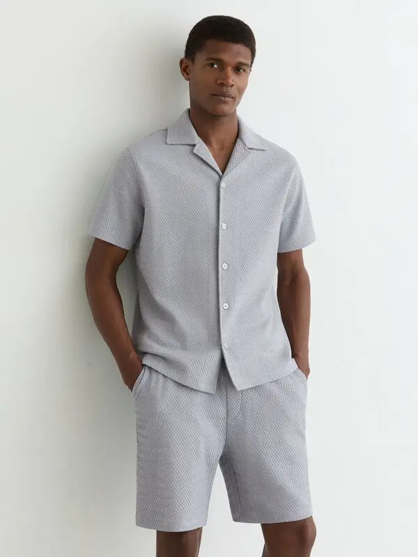 REISS Textured Jacquard Cuban-collar Shirt