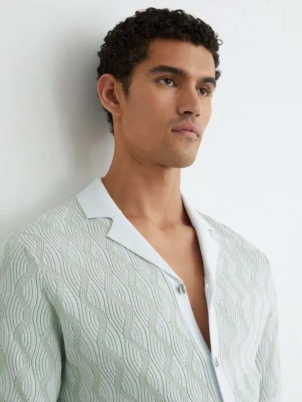 REISS Wave-knit Cuban-collar Shirt
