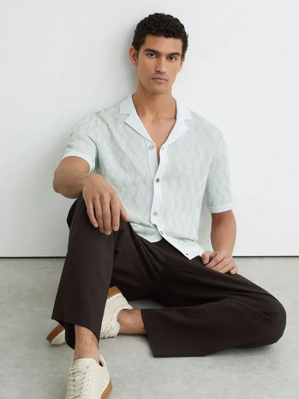 REISS Wave-knit Cuban-collar Shirt