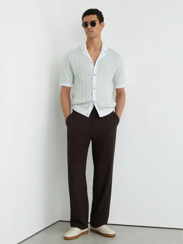 REISS Wave-knit Cuban-collar Shirt