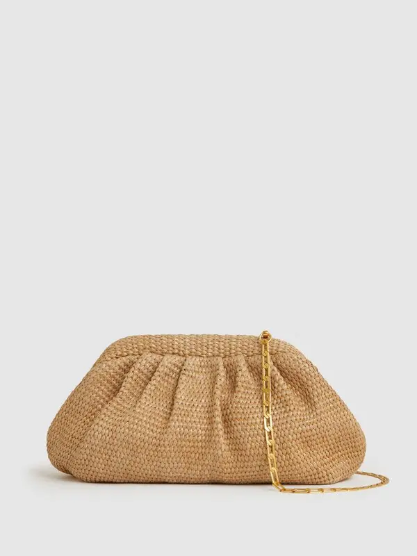 REISS Gia Raffia Clutch Bag