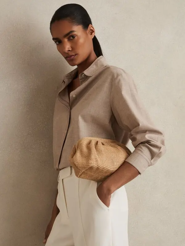 REISS Gia Raffia Clutch Bag