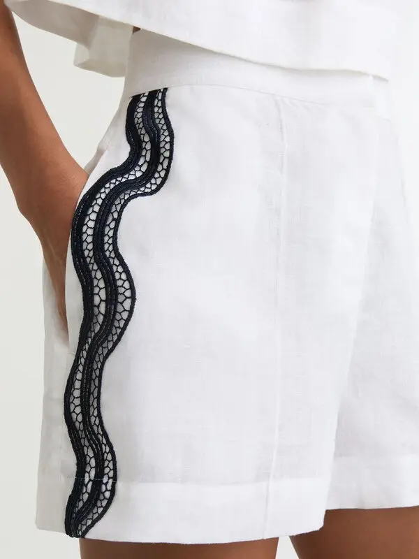 REISS Linen Scallop-trim Shorts