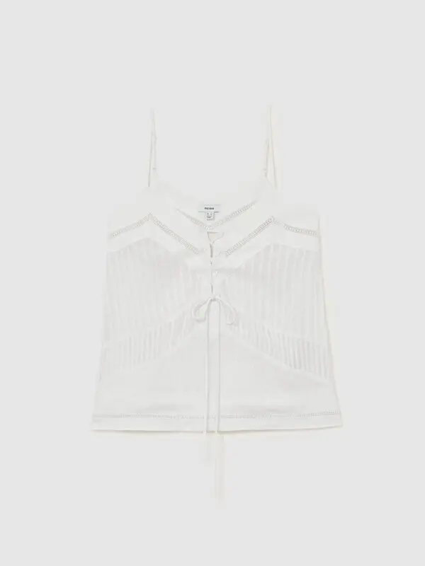 REISS Lace-up Semi-sheer Cami Top