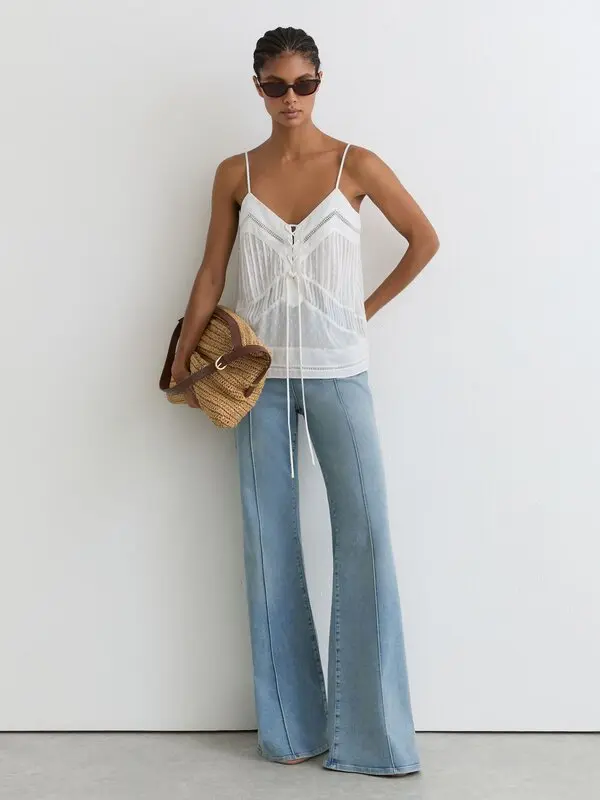 REISS Lace-up Semi-sheer Cami Top