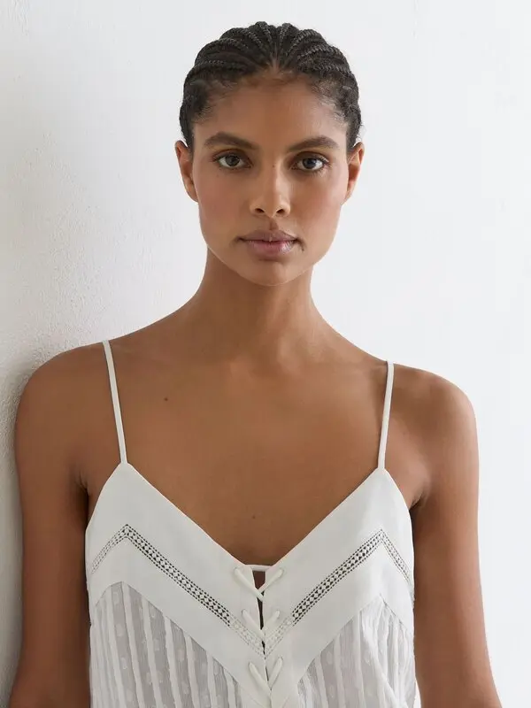 REISS Lace-up Semi-sheer Cami Top