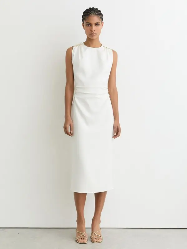 REISS Bronte Jersey Fitted Sleeveless Midi Dress - Cream