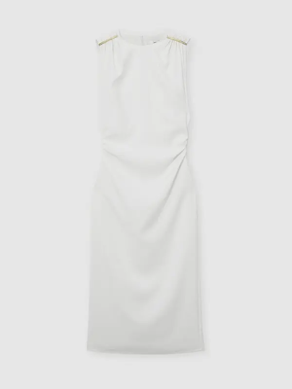 REISS Bronte Jersey Fitted Sleeveless Midi Dress - Cream