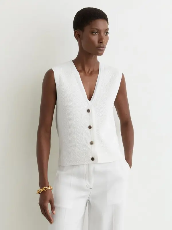 REISS Textured Knit Button-through Waistcoat