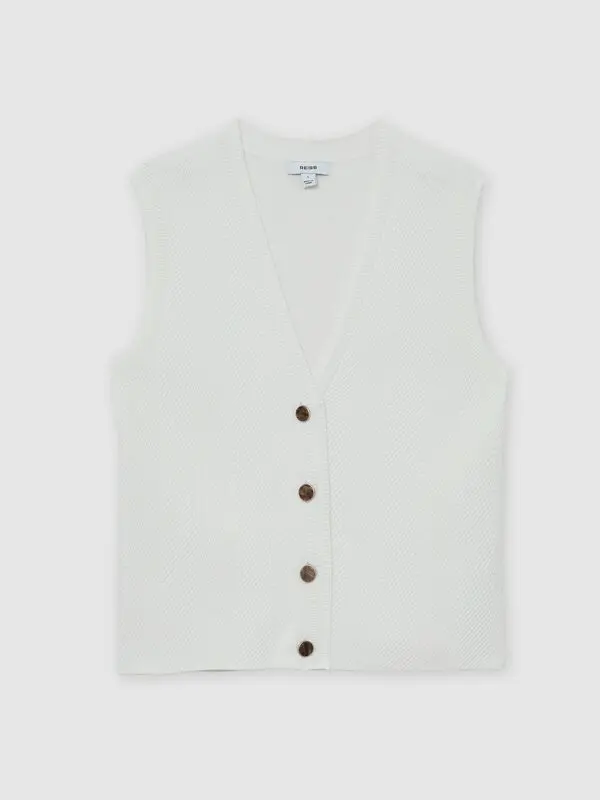 REISS Textured Knit Button-through Waistcoat