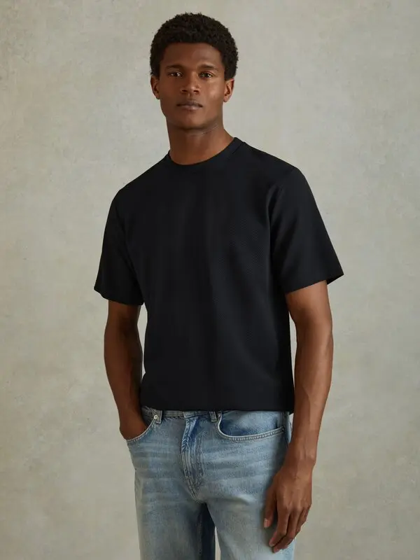 REISS Textured Crew-neck T-shirt - Navy