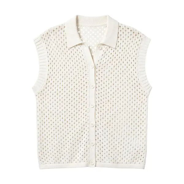 BRODIE CASHMERE Pointelle Sleeveless Shirt - White