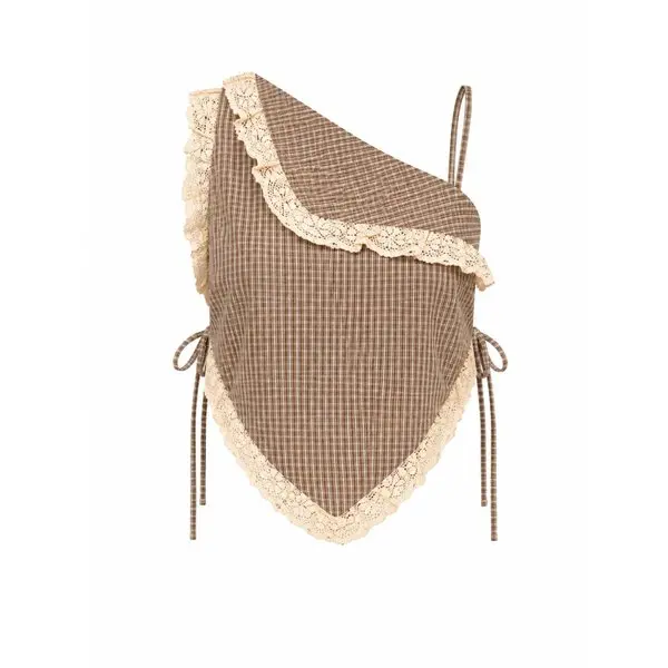 Carmen Says Rove Plaid Asymmetric Top - Brown