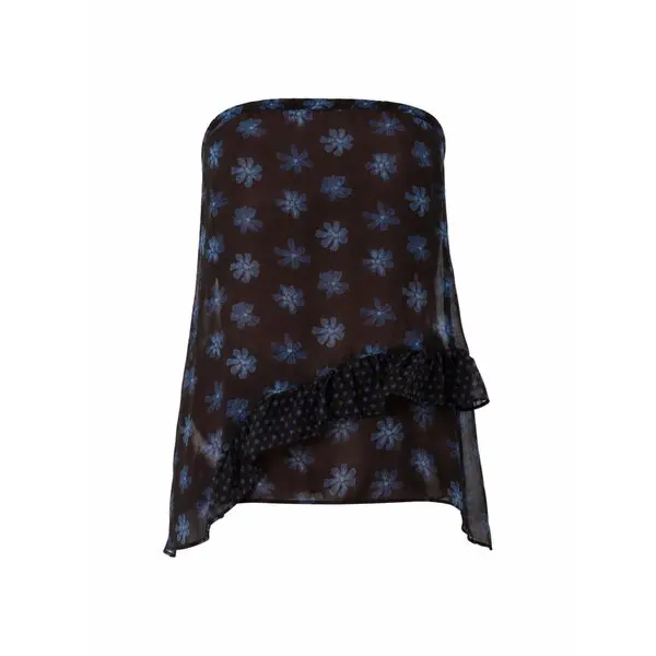 Carmen Says Palma Flower Print Strapless Asymmetric Top - Brown