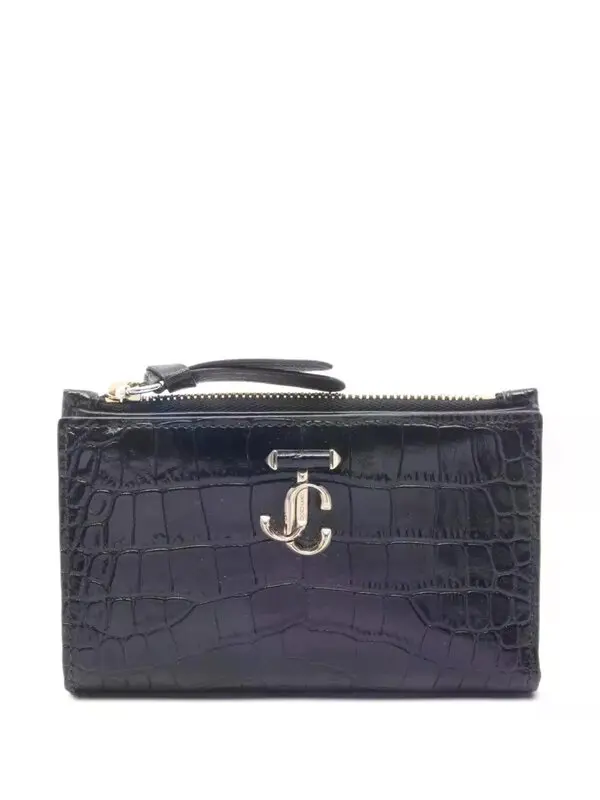 JIMMY CHOO 2010s Litzy Croc-embossed Bifold Wallet - Black