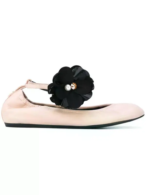 LANVIN Flower-embellished Ankle-strap Ballet Flats - Pink