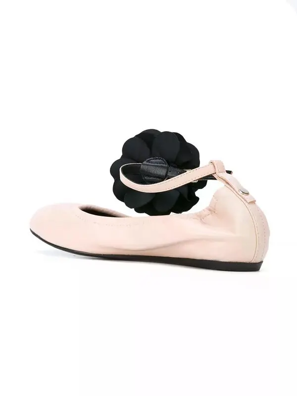 LANVIN Flower-embellished Ankle-strap Ballet Flats