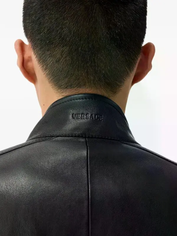 Versace Leather Zip-up Jacket With Buckle Detail