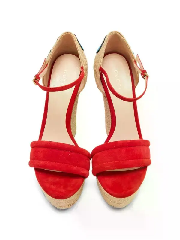 Gucci Ophelia Floral Embroidered Wedge Sandals