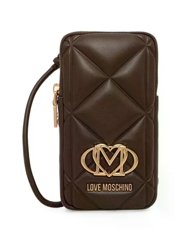 Moschino Quilted Logo-plaque Phone Bag - Brown
