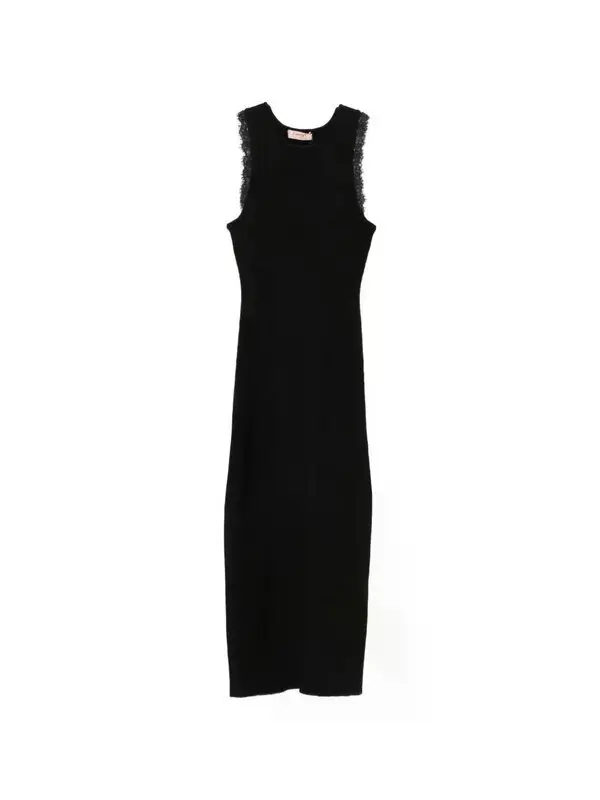 TWINSET Lace-trim Ribbed Midi Dress - Black