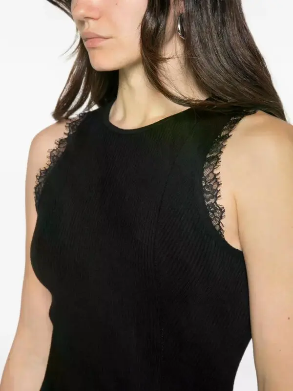 TWINSET Lace-trim Ribbed Midi Dress