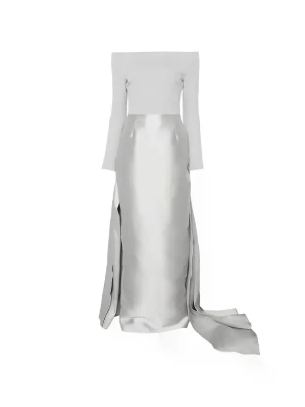 Solace London Off-shoulder Draped Gown Maxi Dress - Grey