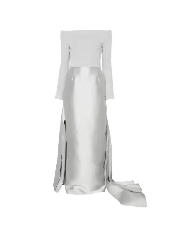 Solace London Off-shoulder Draped Maxi Gown - Grey