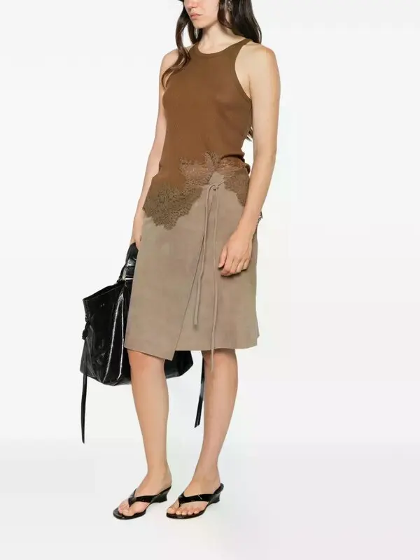 Dorothee Schumacher Ribbed Racer Back Top With Lace Trim - Brown