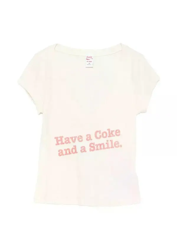 RE/DONE X Coca Cola Slogan-print V-neck T-shirt - Neutrals