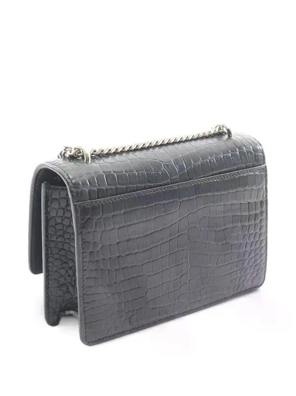 Saint Laurent Croc-embossed Leather Shoulder Bag - Black