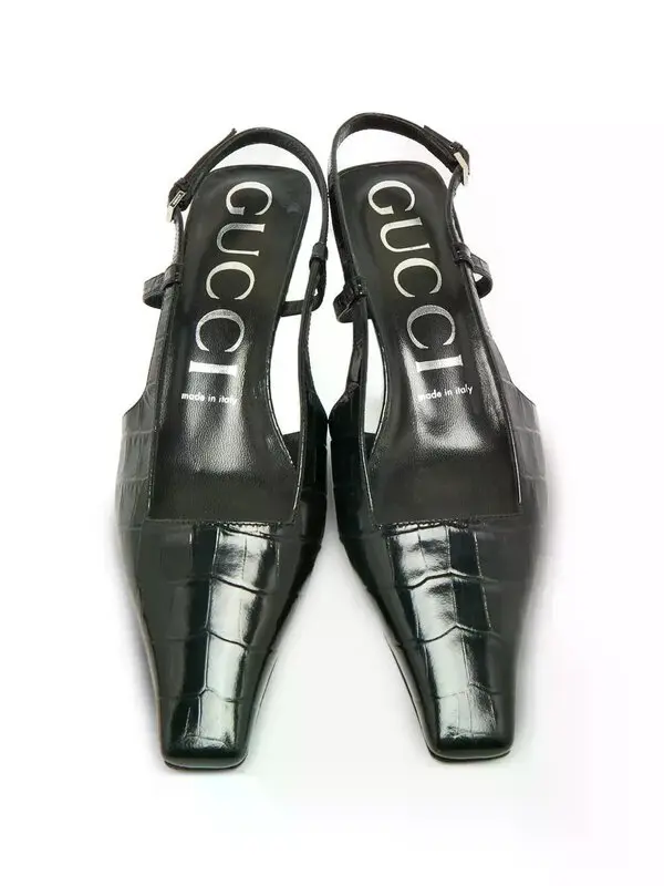 Gucci Croc-embossed Leather Slingback Pumps