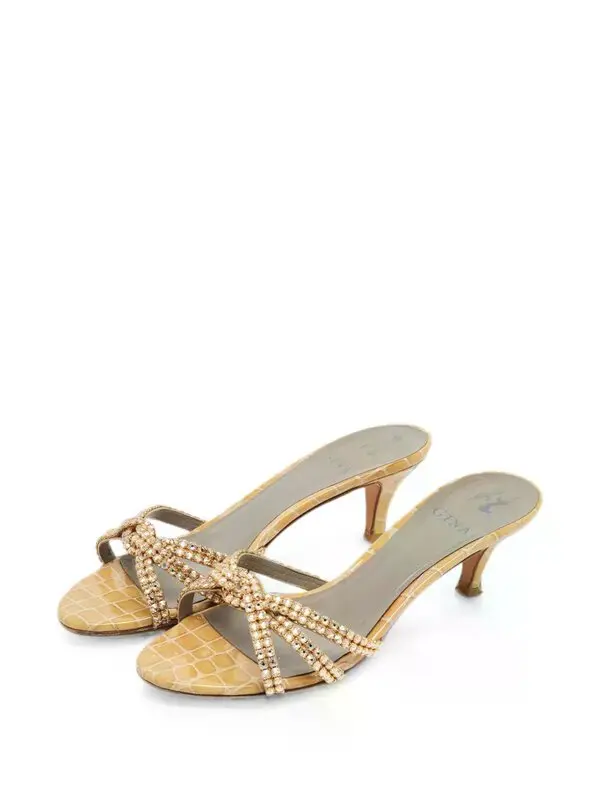 GINA Croc-embossed Crystal-embellished Sandals