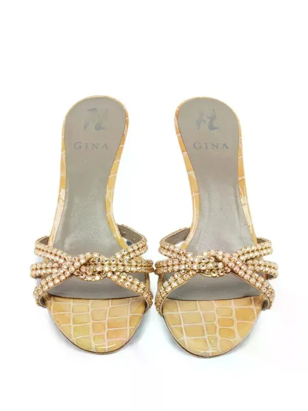 GINA Croc-embossed Crystal-embellished Sandals