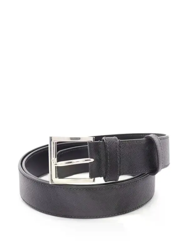Prada 2010s Saffiano Triangle Logo Belt