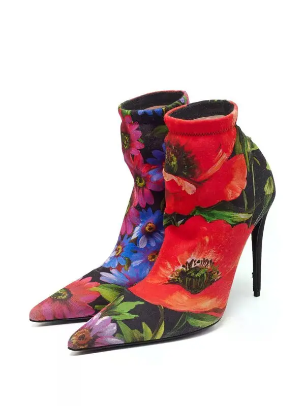 Dolce & Gabbana Floral-print Stretch Knit Ankle Boots