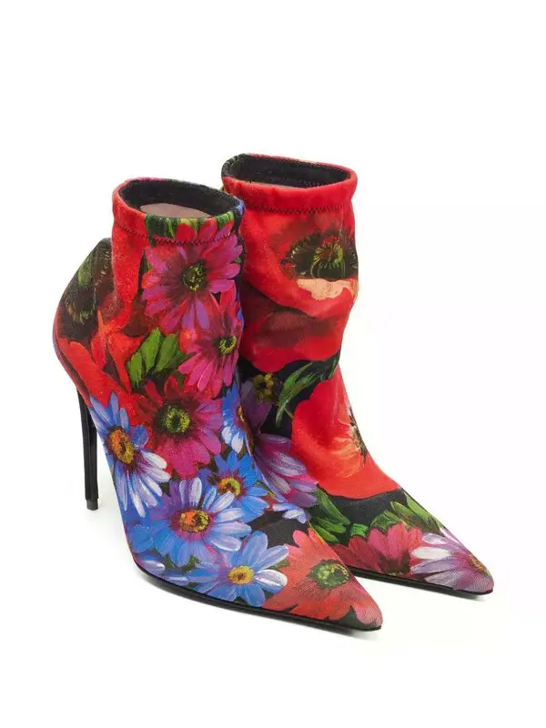 Dolce & Gabbana Floral-print Stretch Knit Ankle Boots