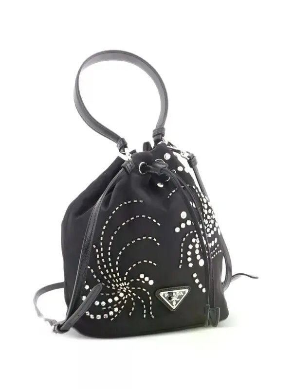 Prada Re-edition 1978 Crystal Embellished Tessuto Mini Bucket Bag - Black
