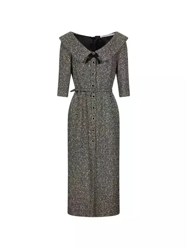 Alessandra Rich Bow-detail Belted Midi Dress - Grey